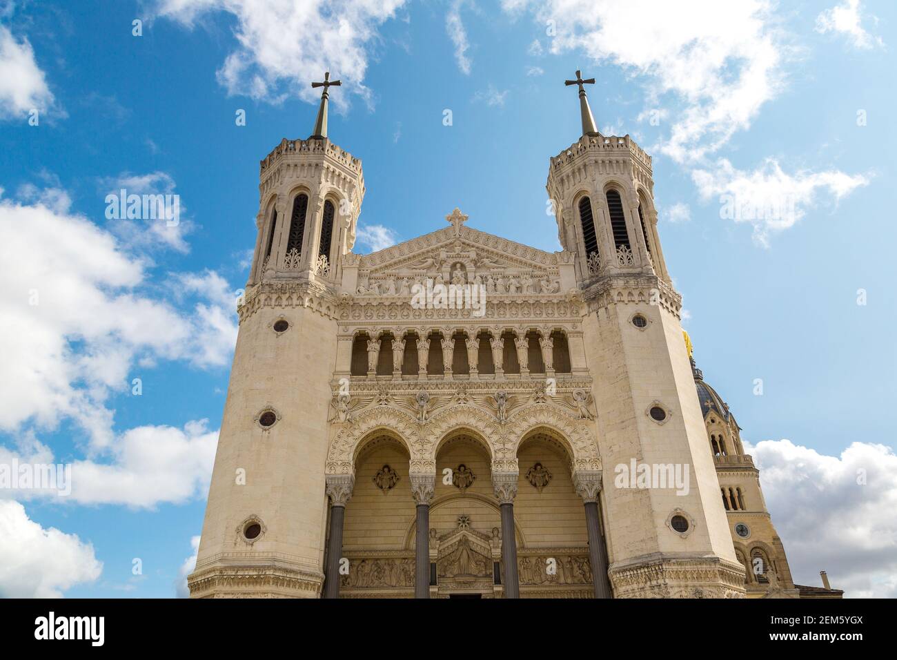 Basilica of Notre Dame de Fourviere in Lyon, France in a beautiful ...