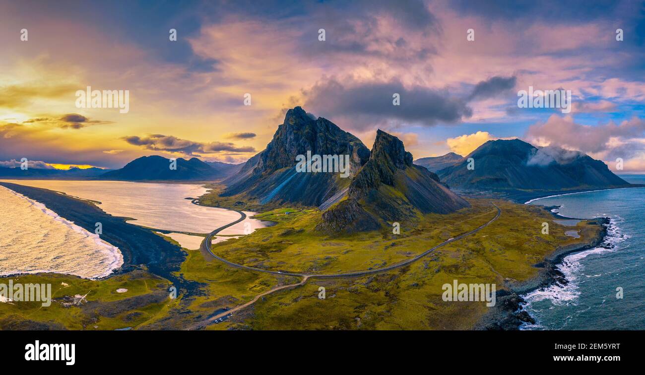 Aerial View of the Eystrahorn with Krossanesfjall Mountain in Iceland ...
