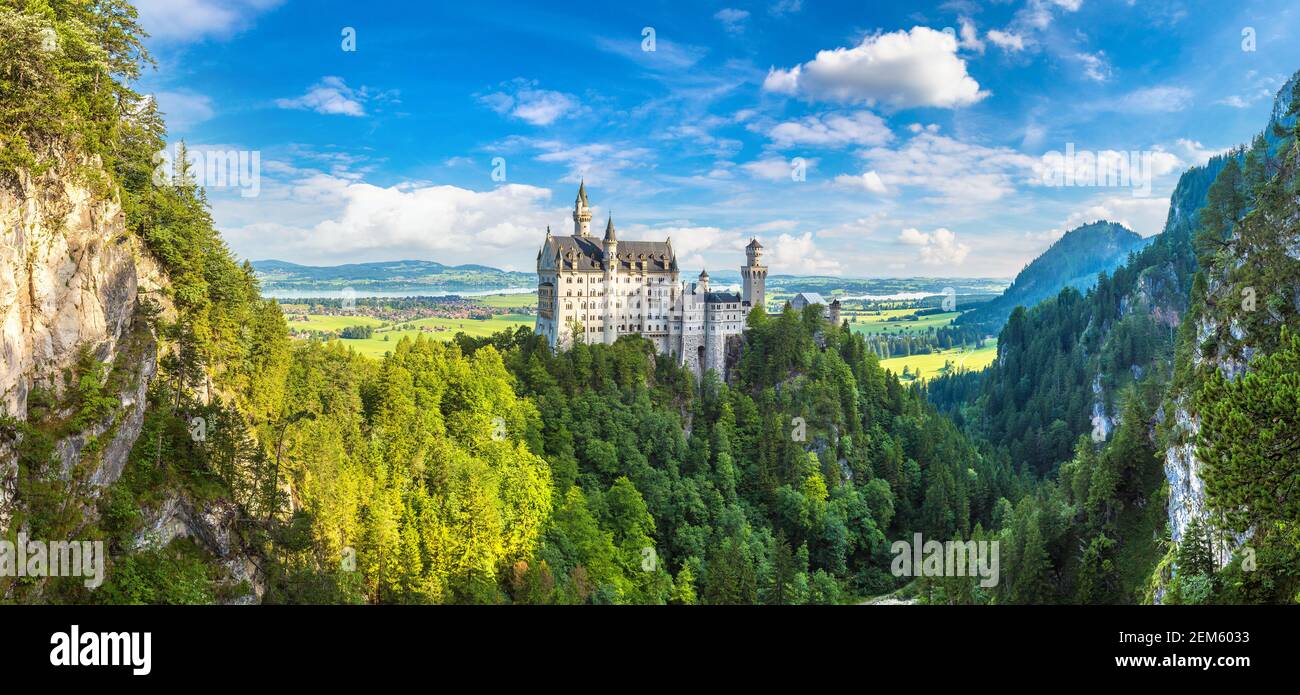 Neuschwanstein Castle in Fussen, Bavaria, Germany in a beautiful summer ...