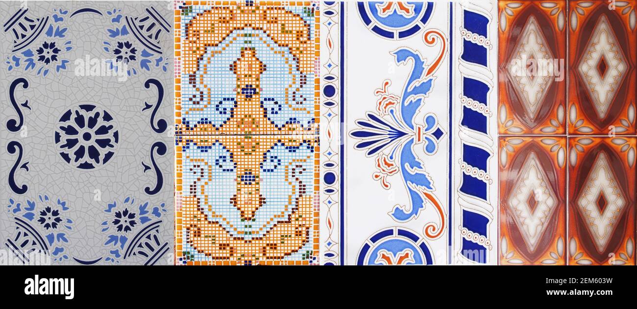 Detail of the traditional tiles from facade of old house. Decorative ...