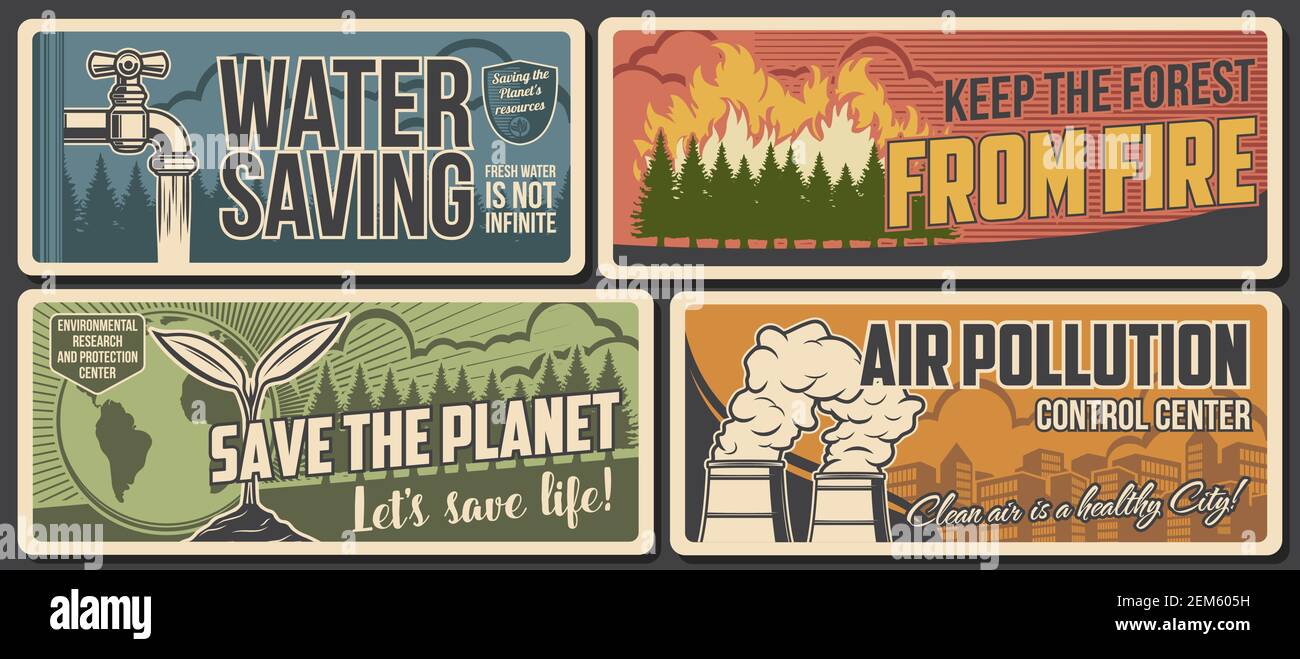 Ecology, nature and environment protection vector banners of Save Earth ...
