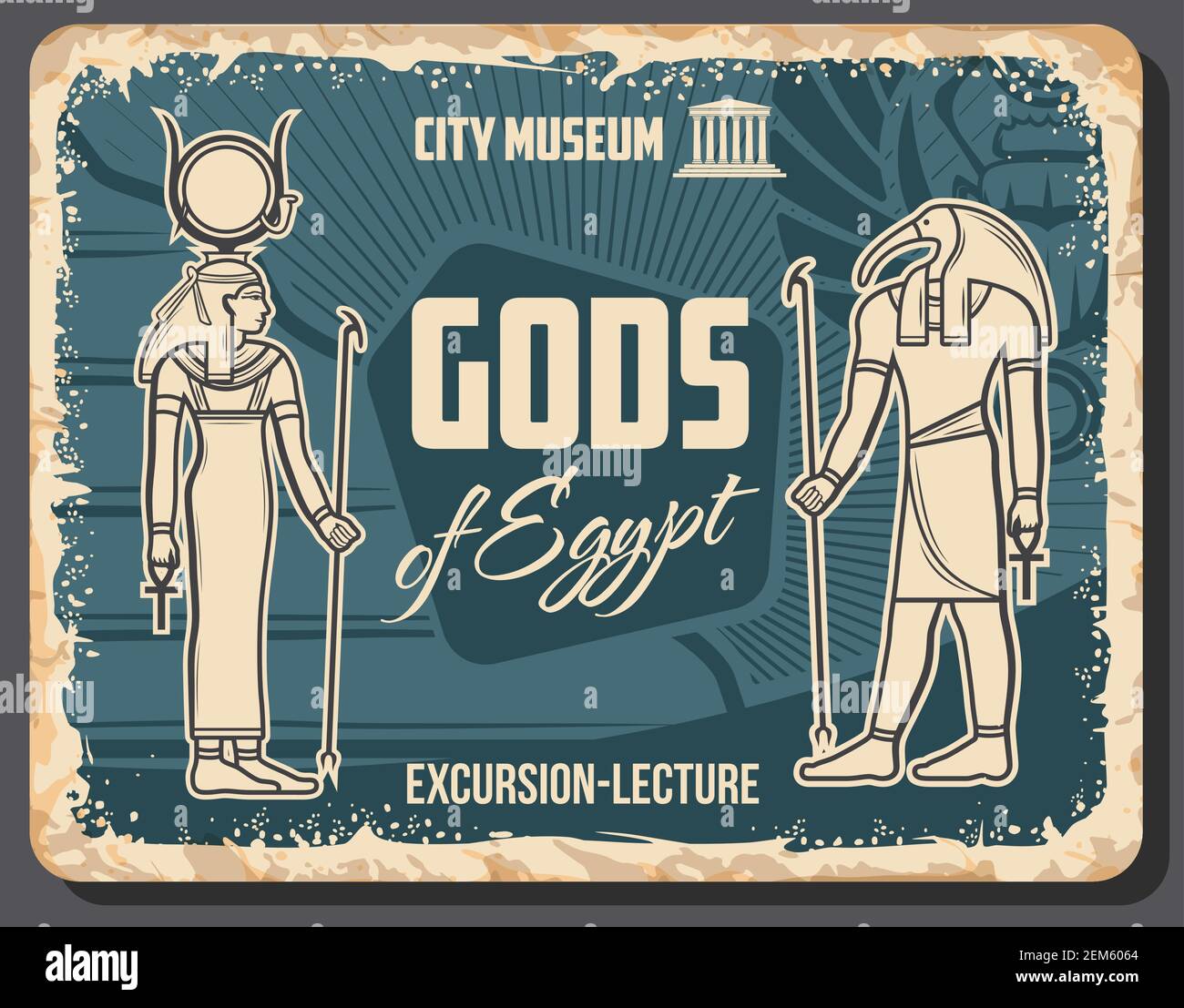 Egypt Gods Thoth deity and Hathor goddess vector retro poster ...