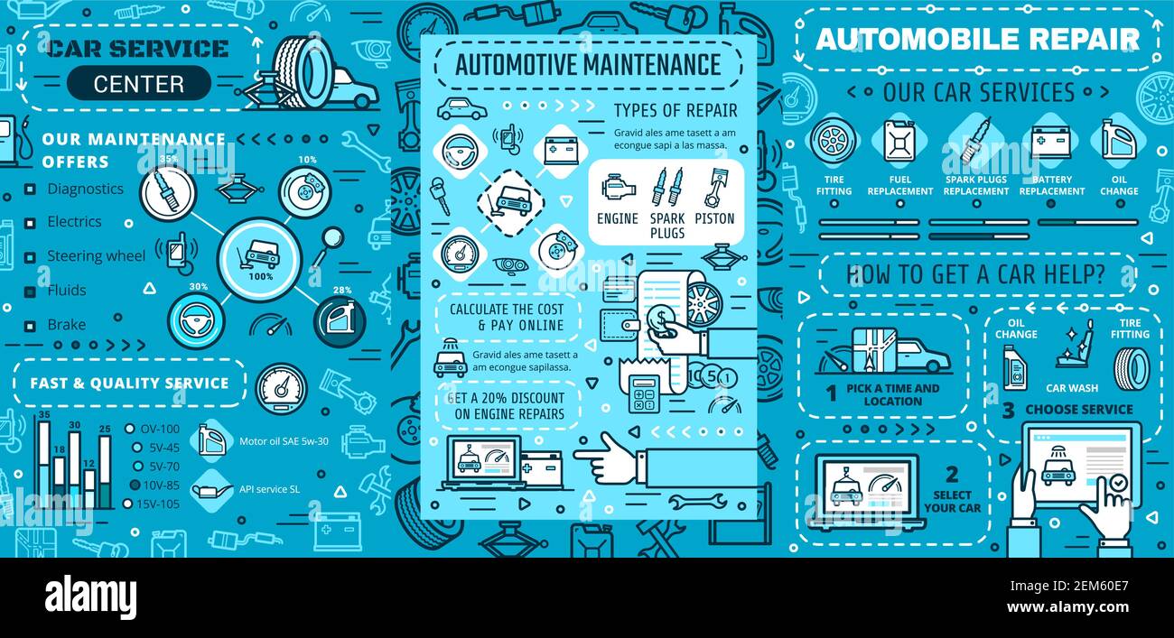 Car maintenance, repair service vector infographics. Car engine repair ...