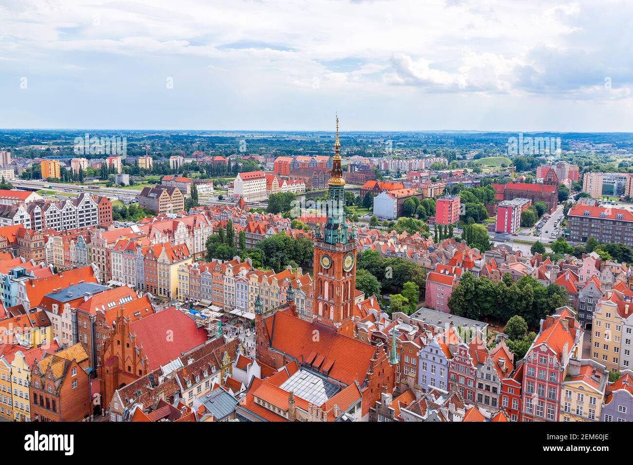 Old Town in Gdansk, aerial view from cathedral tower, Poland Stock ...