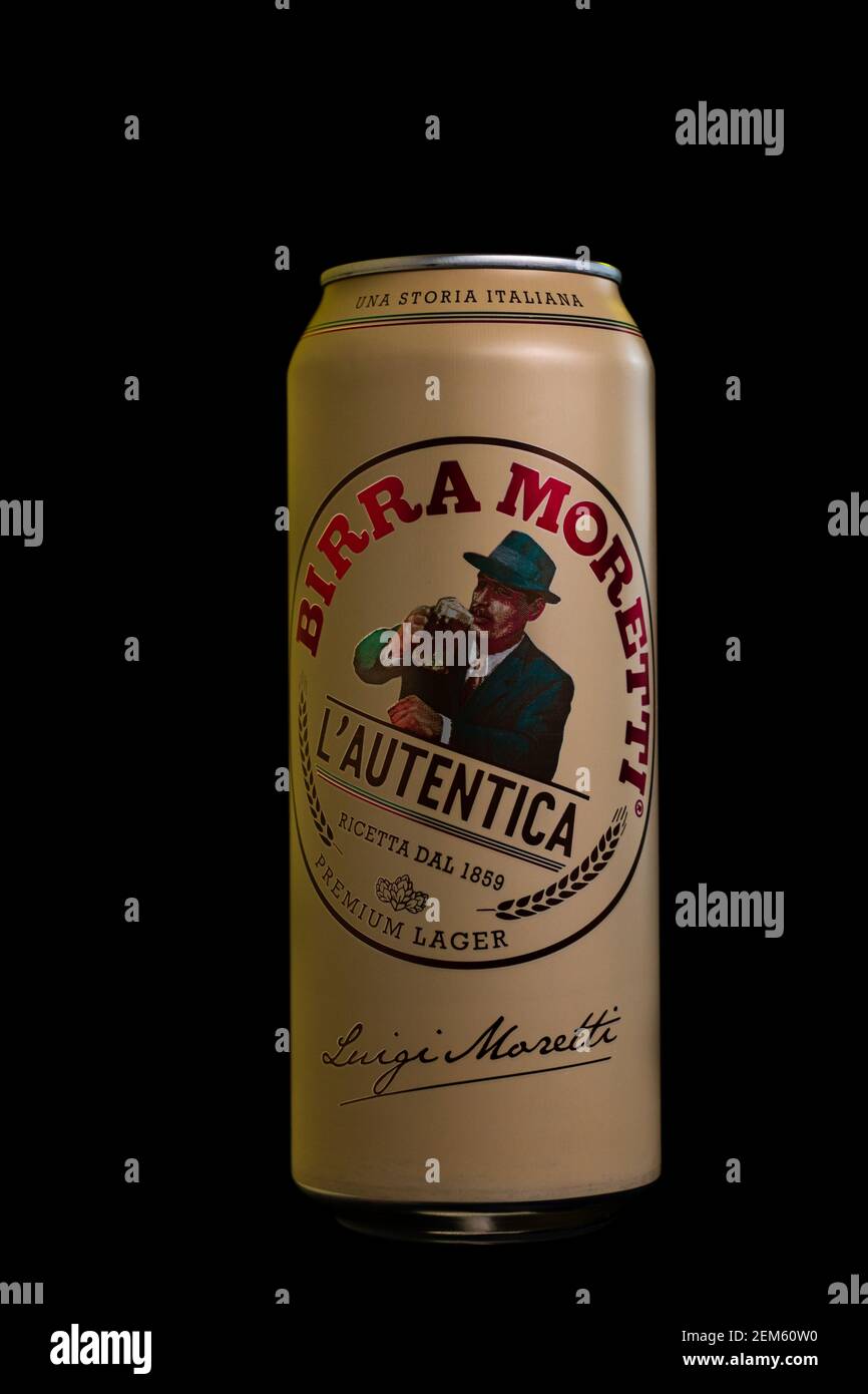 Birra Moretti, a premium lager beer produced by Italian brewing company ...