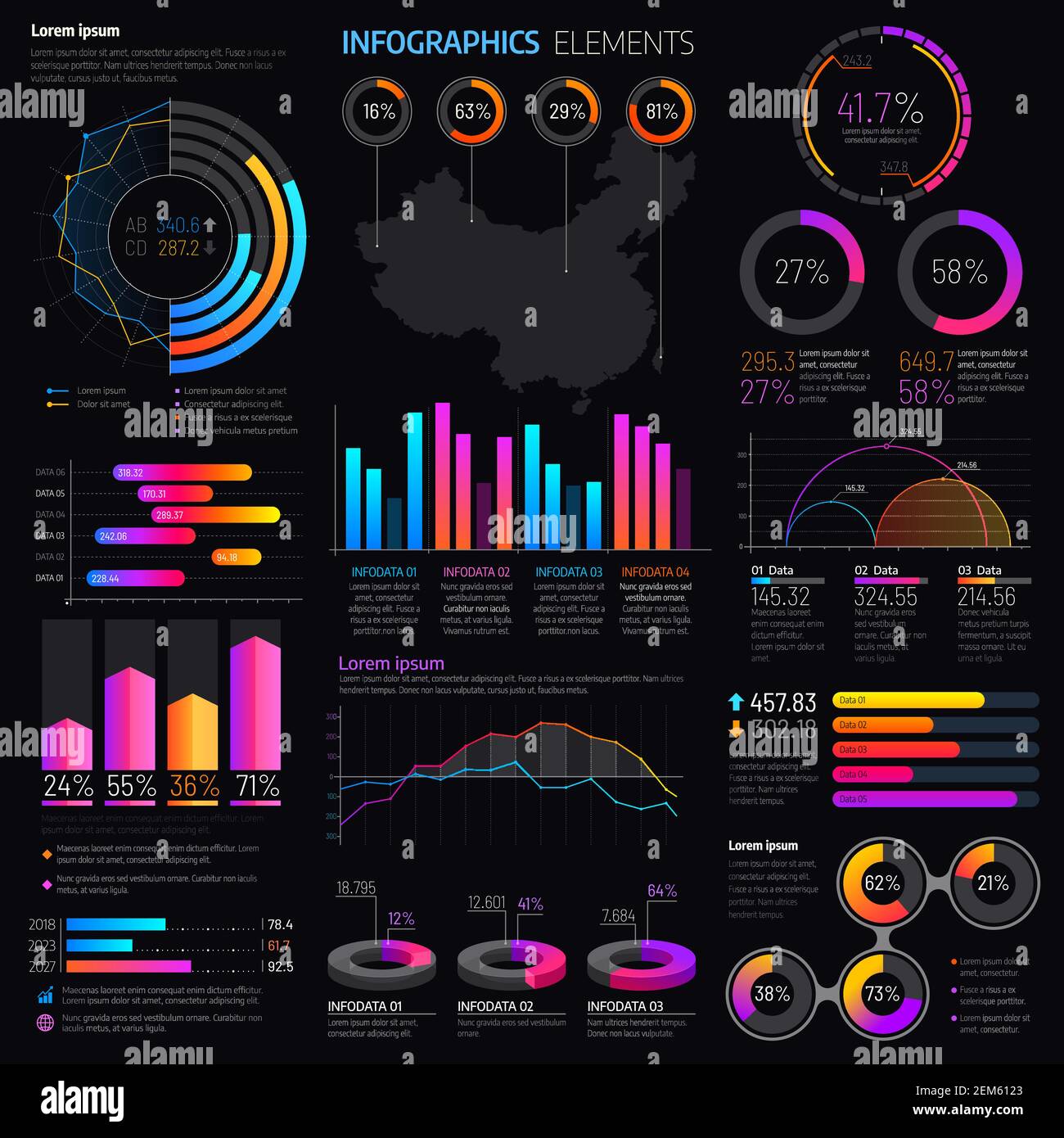 Infographics elements with vector graphs and charts. Business ...