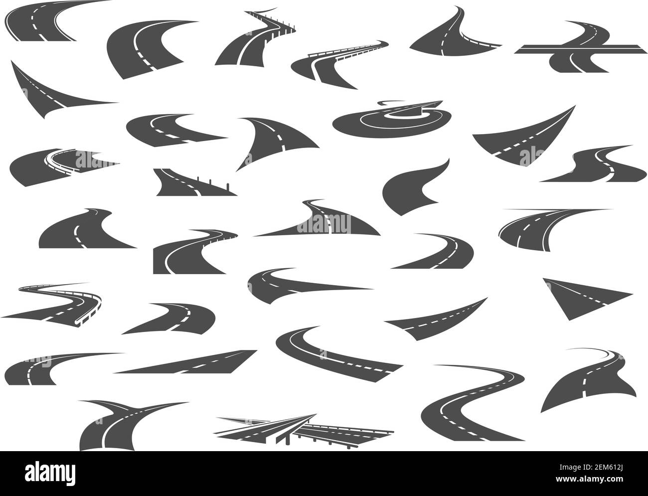 Highway road black silhouettes of traffic, transportation and travel ...