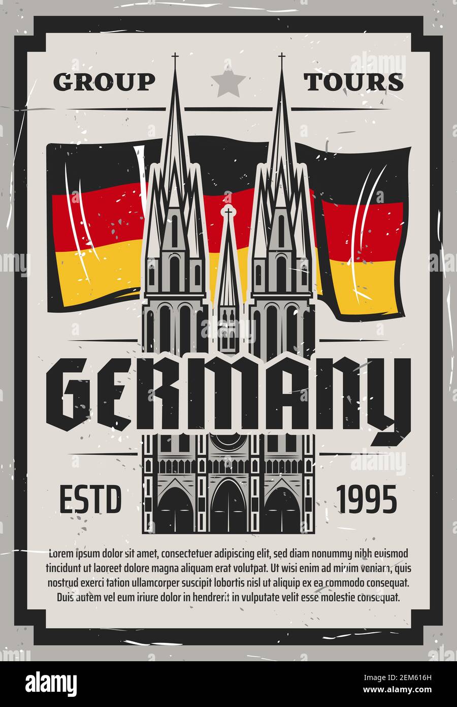 Travel to Germany vector poster. Cologne cathedral and national flag ...