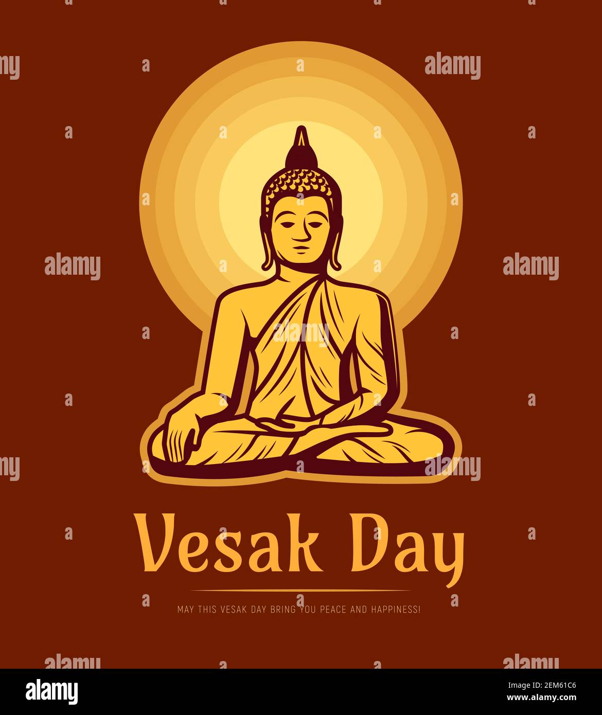 Vesak Day holiday. Buddha sitting under full moon meditate in lotus ...