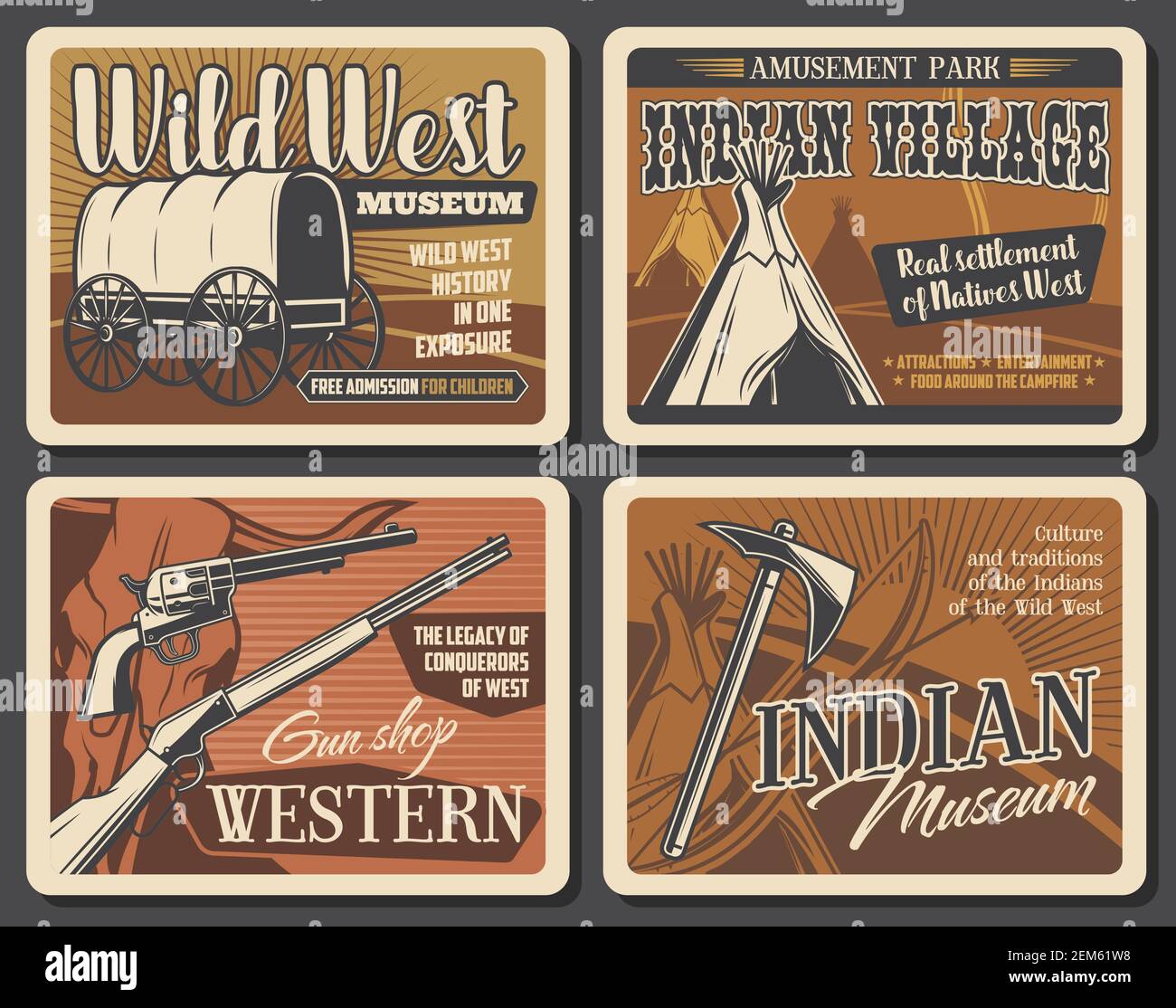 Wild west western cowboy and indians vector retro posters. Wild West ...