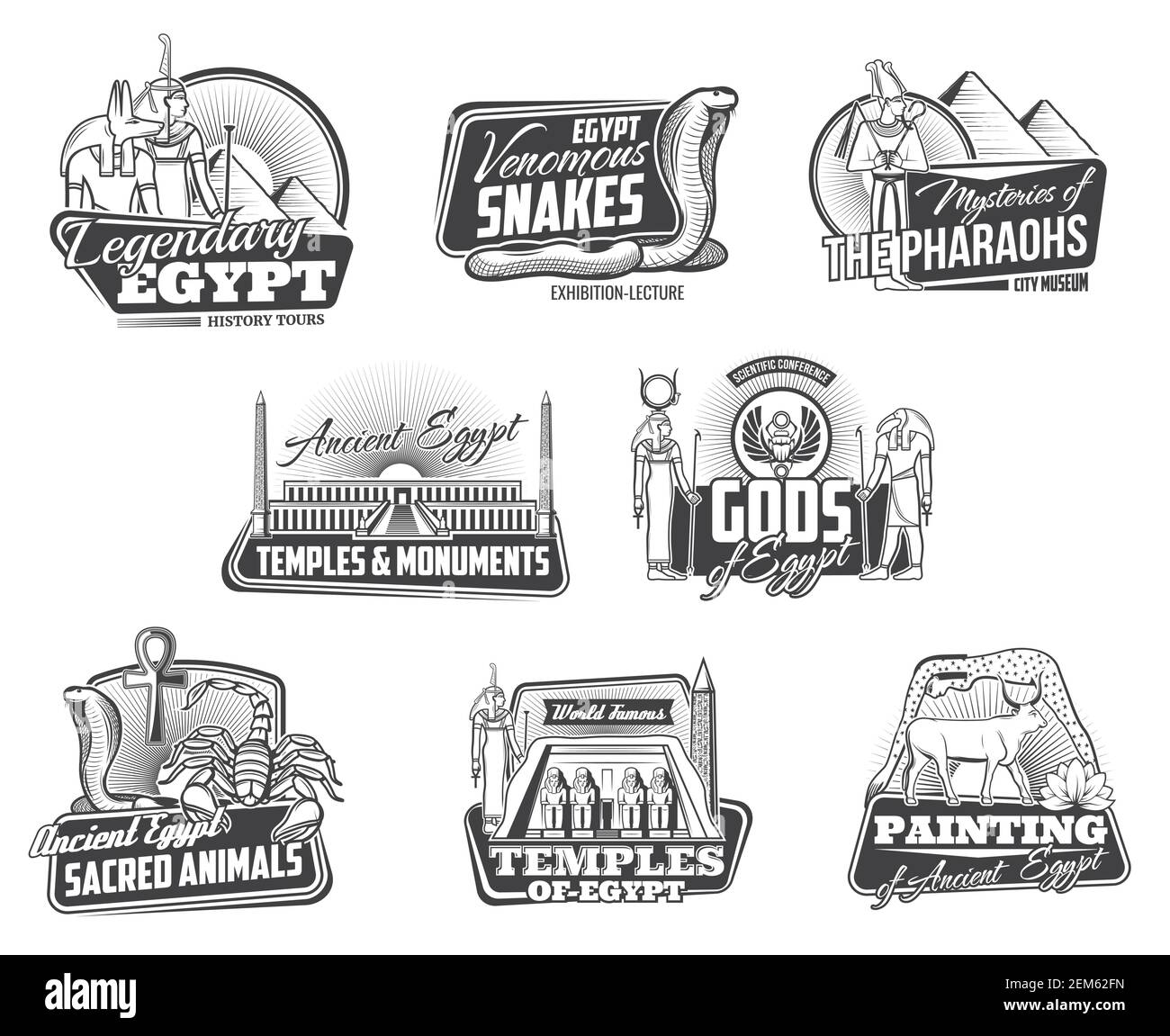 Ancient Egypt isolated vector icons set. Pharaoh pyramids, temples ...