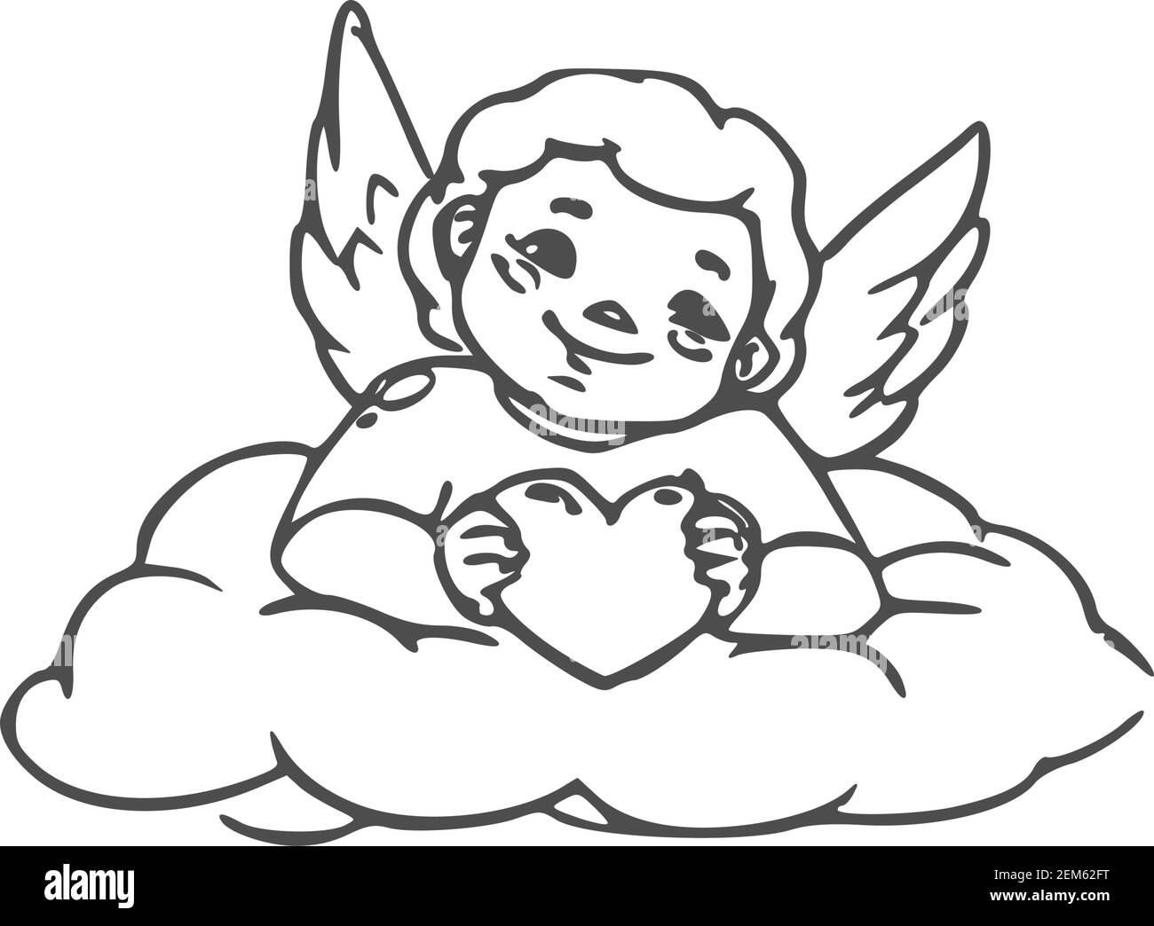 Romantic Cupid with heart in hands isolated on cloud. Vector winged ...