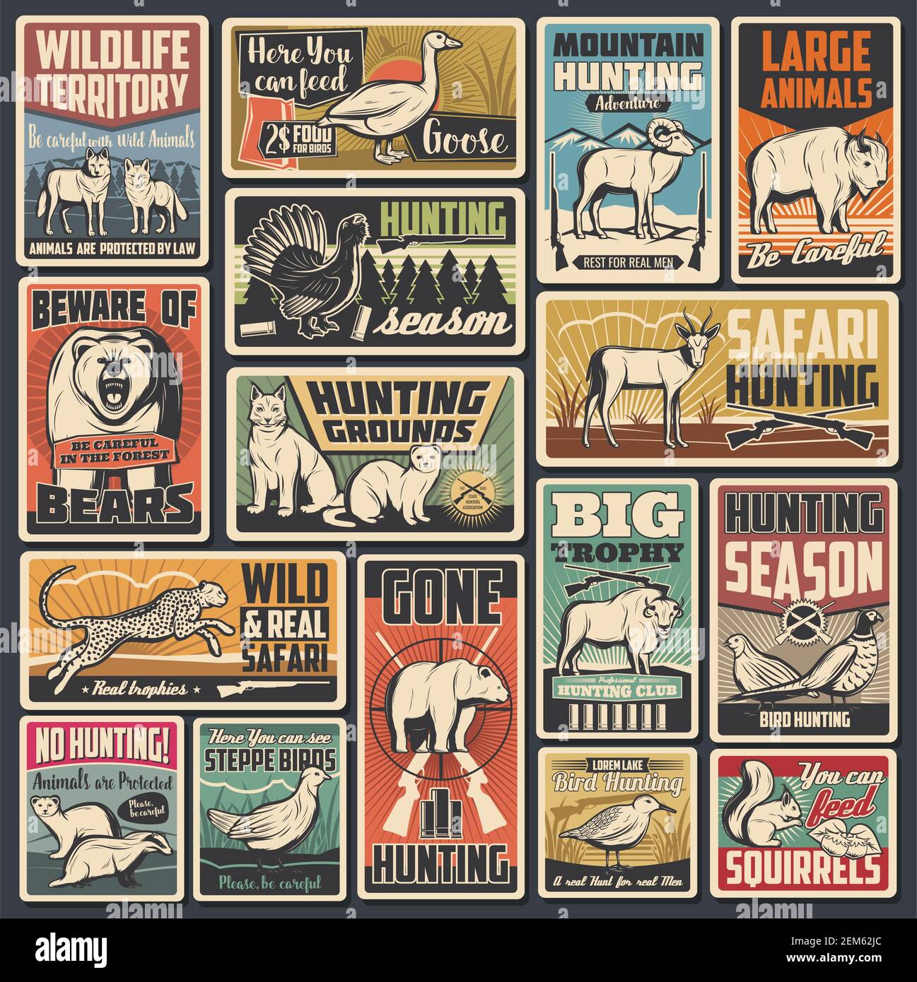 Hunting sport and safari animals with hunter guns vector design. Wild ...