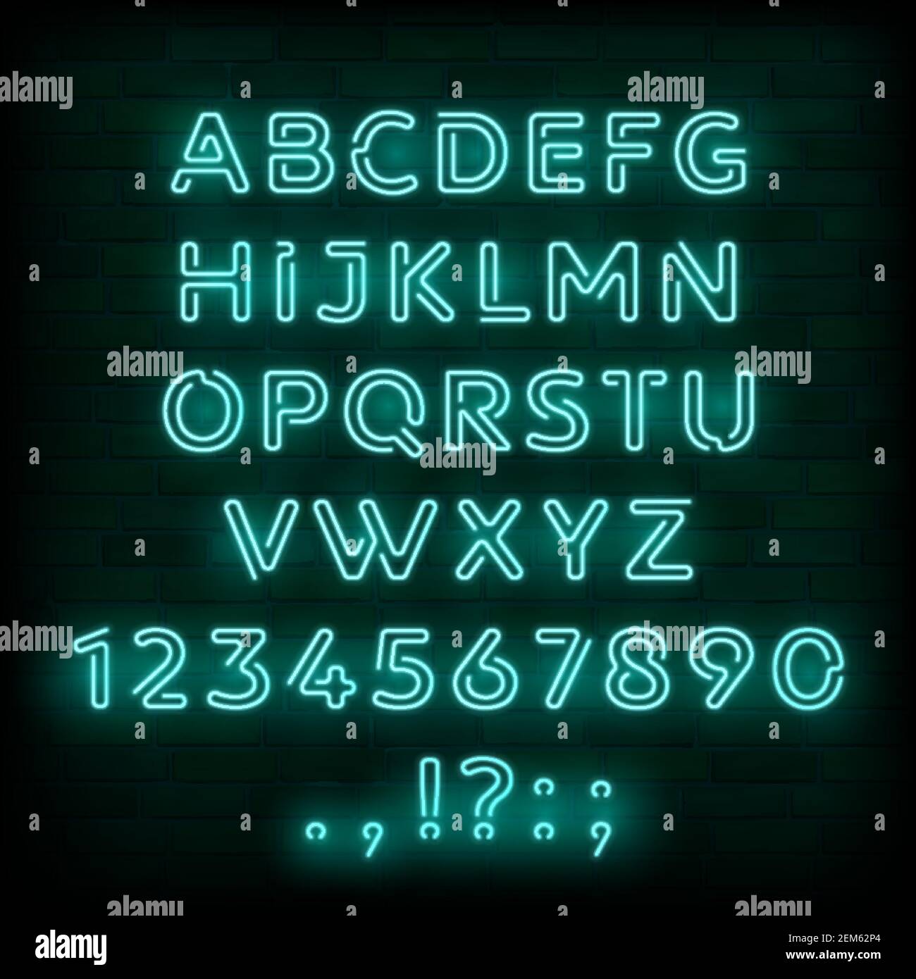 Neon font of alphabet letters and numbers. Blue neon type vector design ...