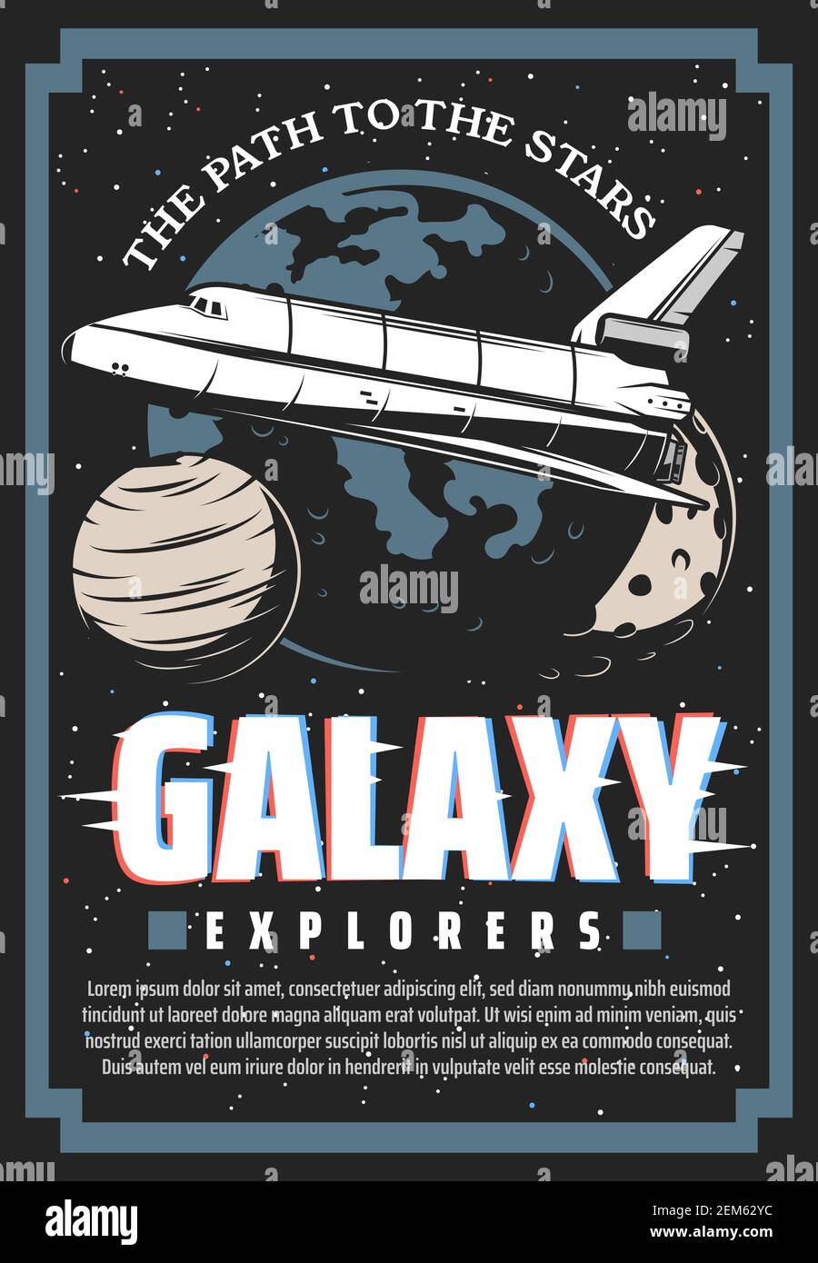 Outer space exploration cosmic retro poster with glitch effect. Galaxy ...