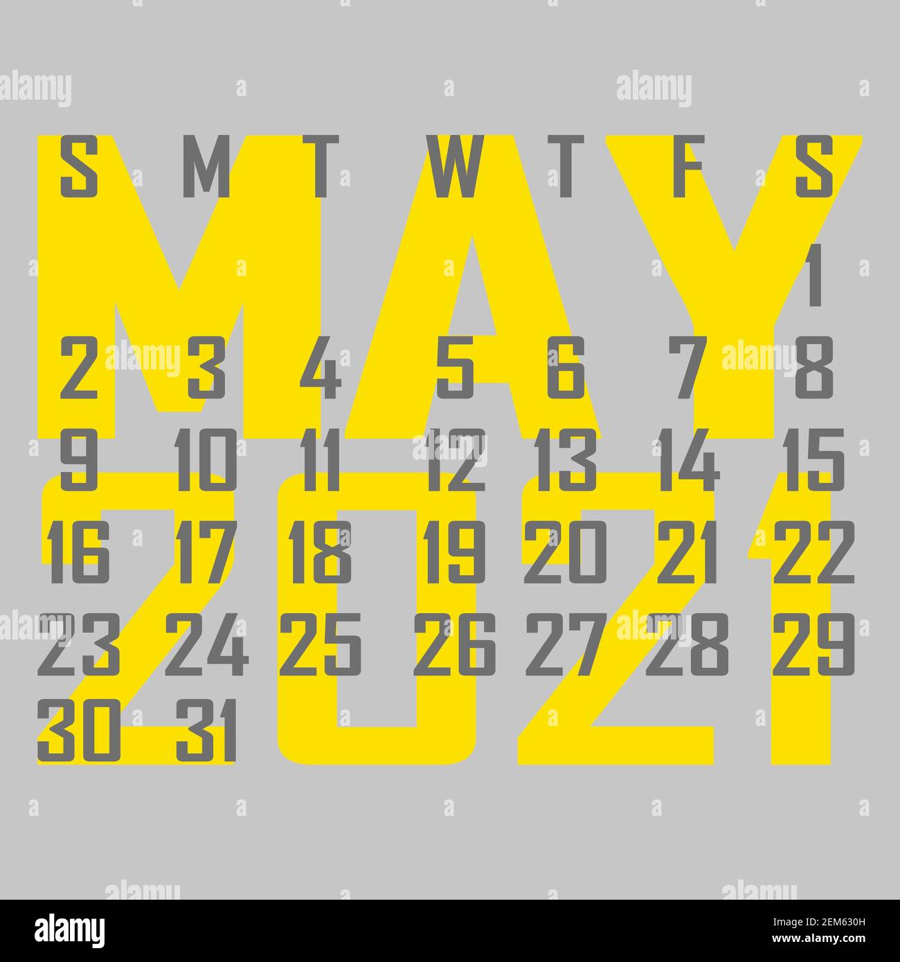 Letter calendar for May 2021. The week begins on Sunday. Time, planning ...