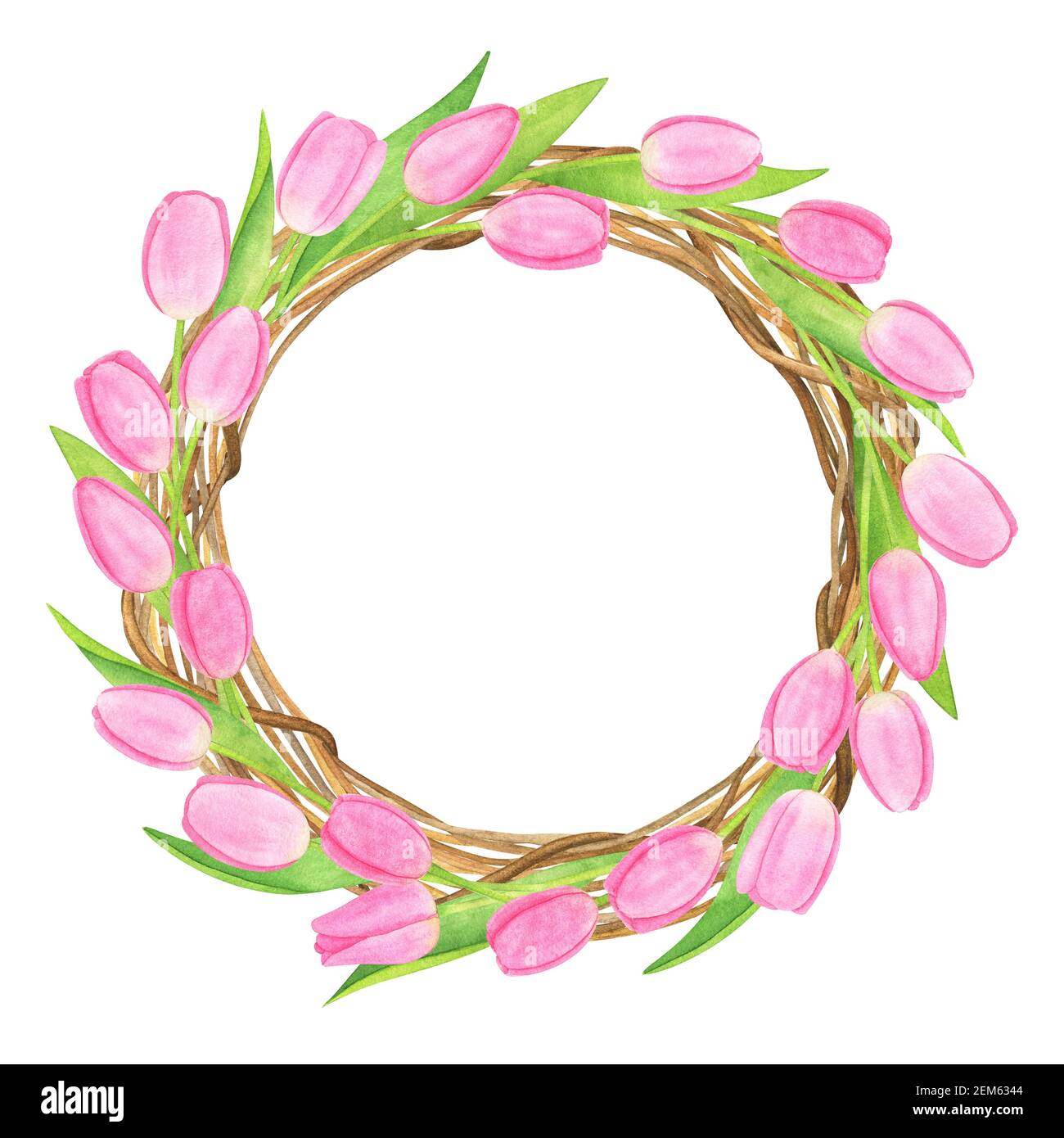 Wreath of pink tulips watercolor illustration Stock Photo - Alamy