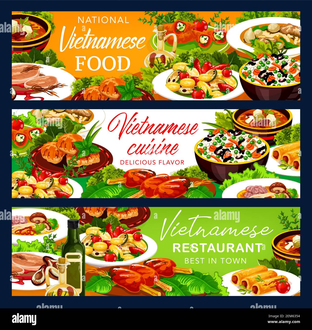 Vietnamese cuisine food banners. Asian restaurant vector vegetables ...
