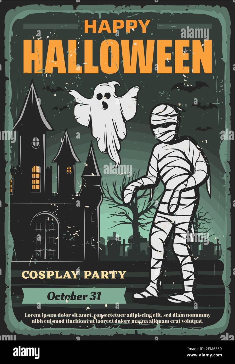 Halloween ghost, bats and mummy vector invitation of haunted house and ...