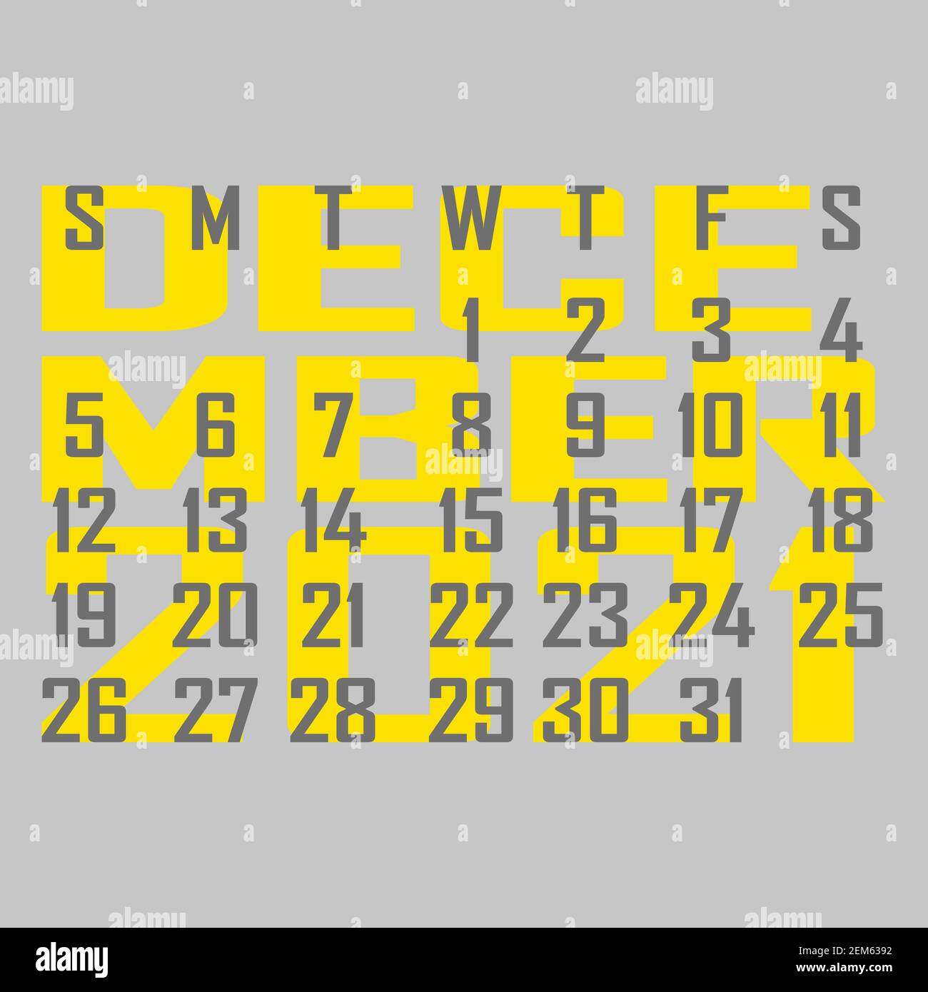 Letter calendar for December 2021. The week begins on Sunday. Time ...