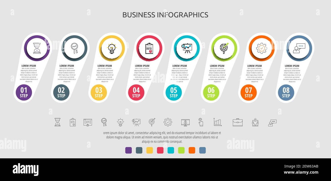 Business vector infographic circles for eight label, diagram, graph ...