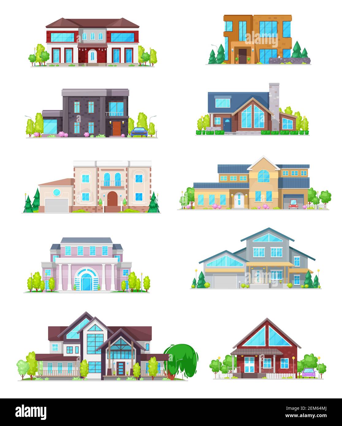 House vector icons of real estate buildings. Cottage home, villa and ...