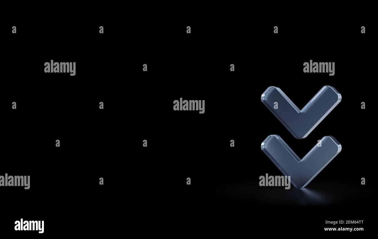 3d Rendering Of Frosted Glass Thick Symbol Of Angle Double Arrow Down With Rounded Corner