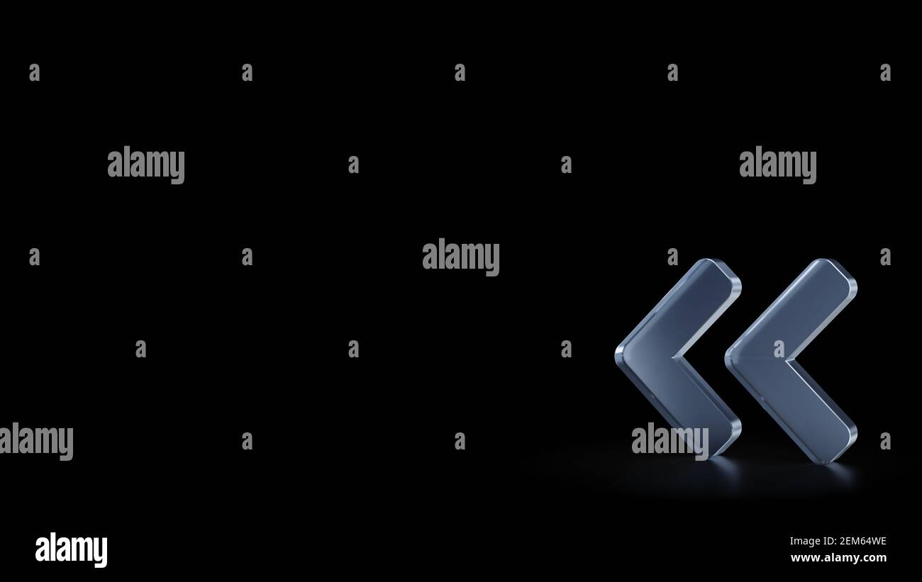 3d Rendering Of Frosted Glass Thick Symbol Of Angle Double Arrow Left With Rounded Corner