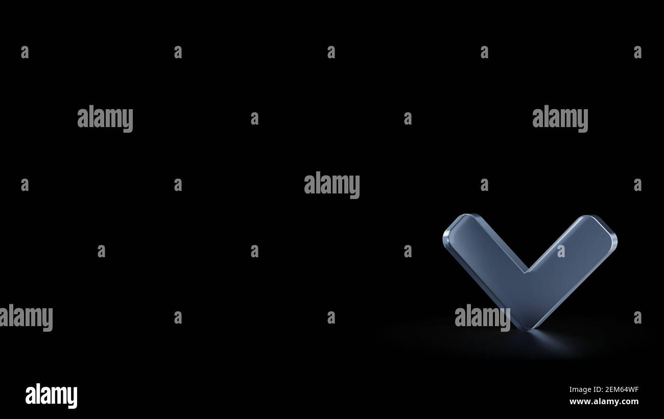 3d Rendering Of Frosted Glass Symbol Of Angle Arrow Down Isolated On