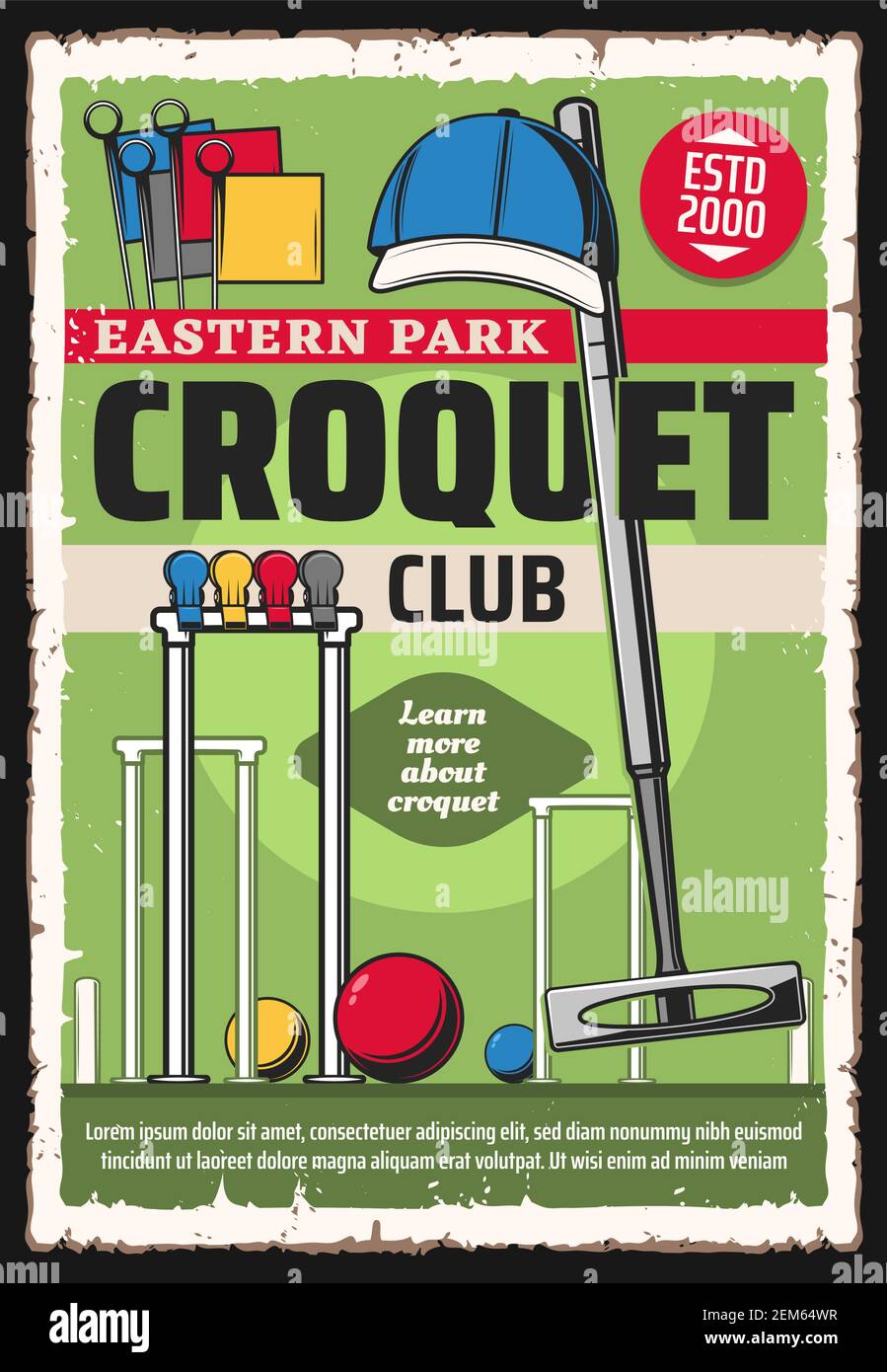 Croquet game sport tournament vector vintage retro poster. Croquet ...