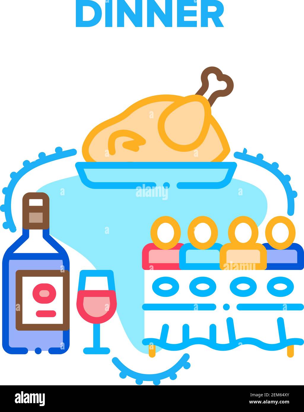 Dinner With Family At Table Vector Concept Color Stock Vector Image ...