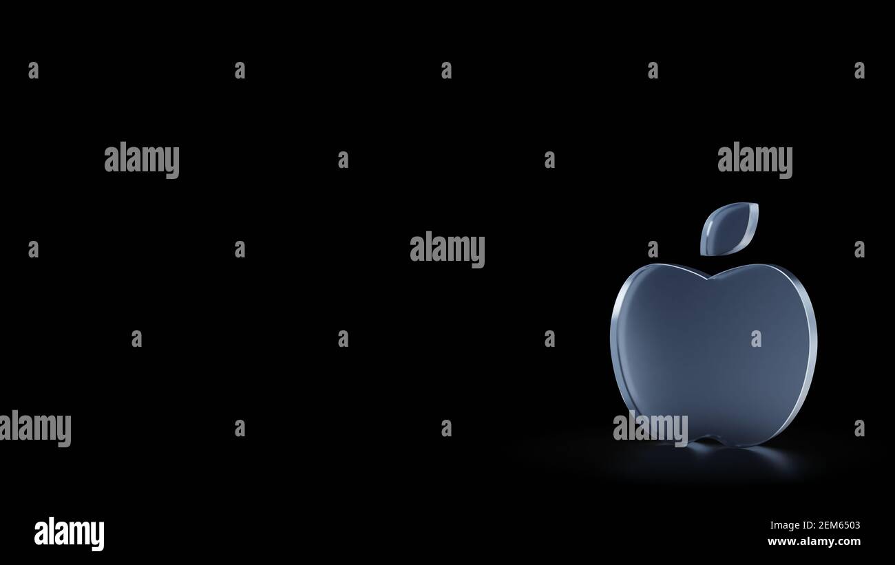 3d rendering of frosted glass symbol of fruit apple isolated on black ...