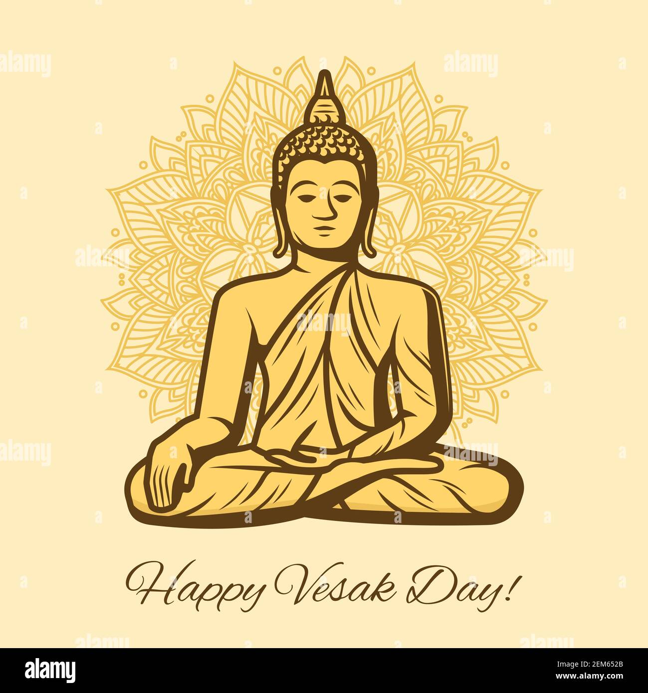Happy Vesak Day holiday vector. Buddha sitting on lotus flower with ...