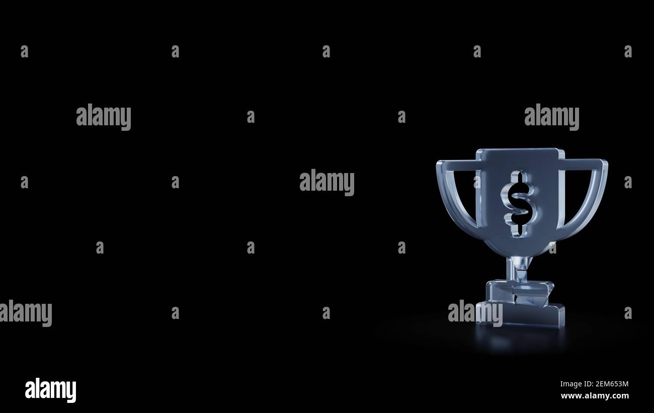 3d rendering of frosted glass symbol of award cup with dollar sign ...