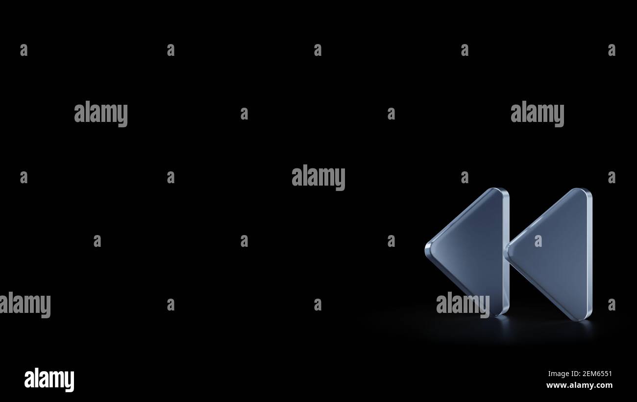 3d Rendering Of Frosted Glass Symbol Of Double Fast Backward Left Triangle Rounded Arrows
