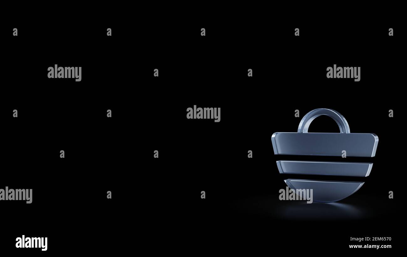 3d Rendering Of Frosted Glass Symbol Of Beach Bag With Stripes Isolated On Black Background With
