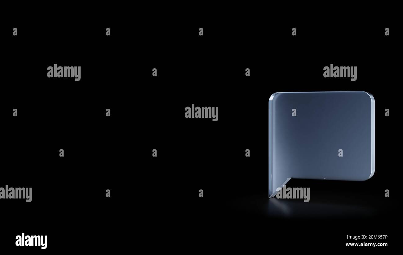 3d rendering of frosted glass symbol of black bubble speech with sharp ...