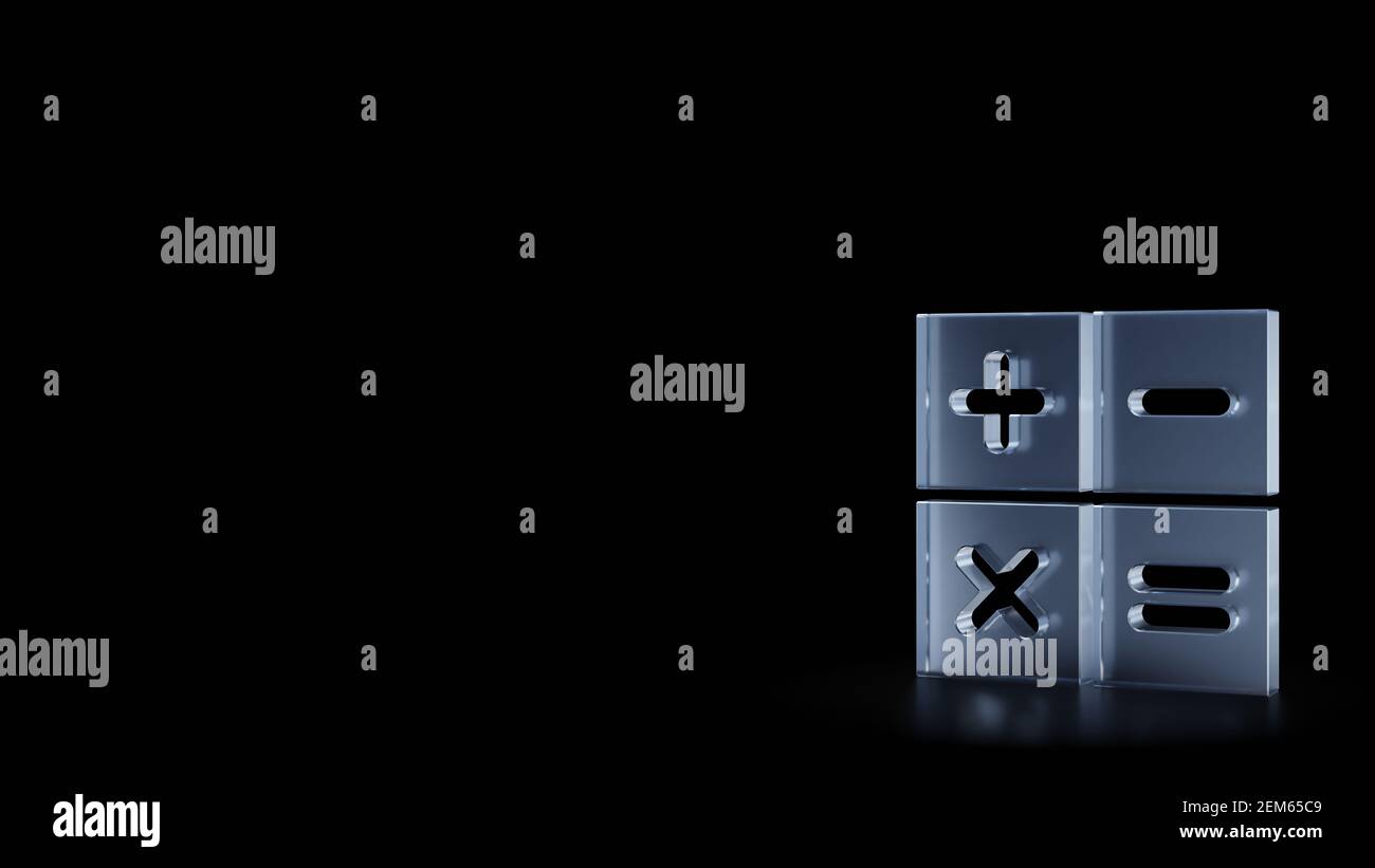 3d Rendering Of Frosted Glass Symbol Of Basic Number Operations Of Calculator Isolated On Black