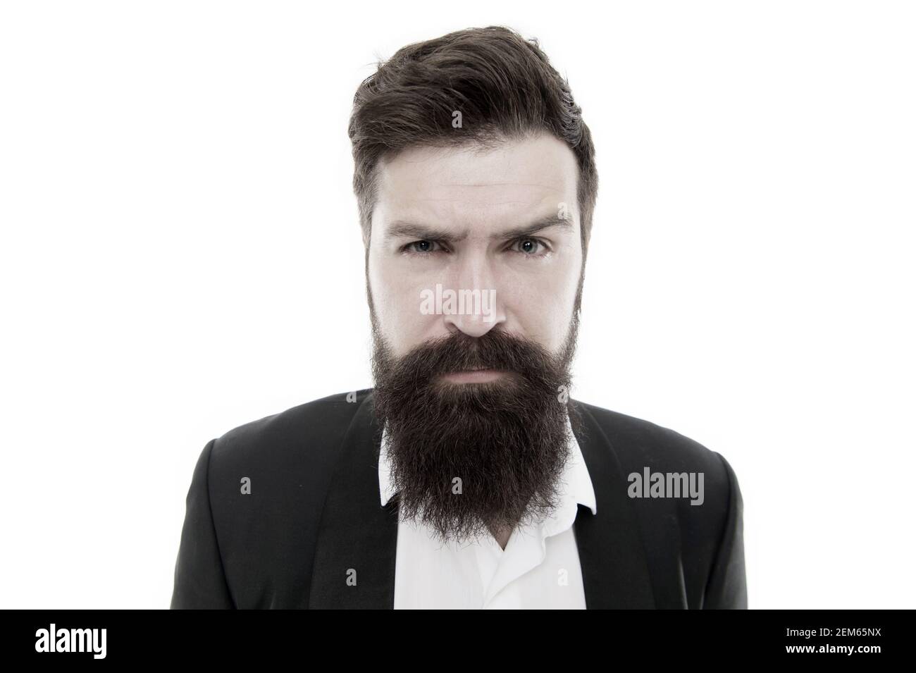 Office worker. Man handsome bearded businessman wear formal suit ...