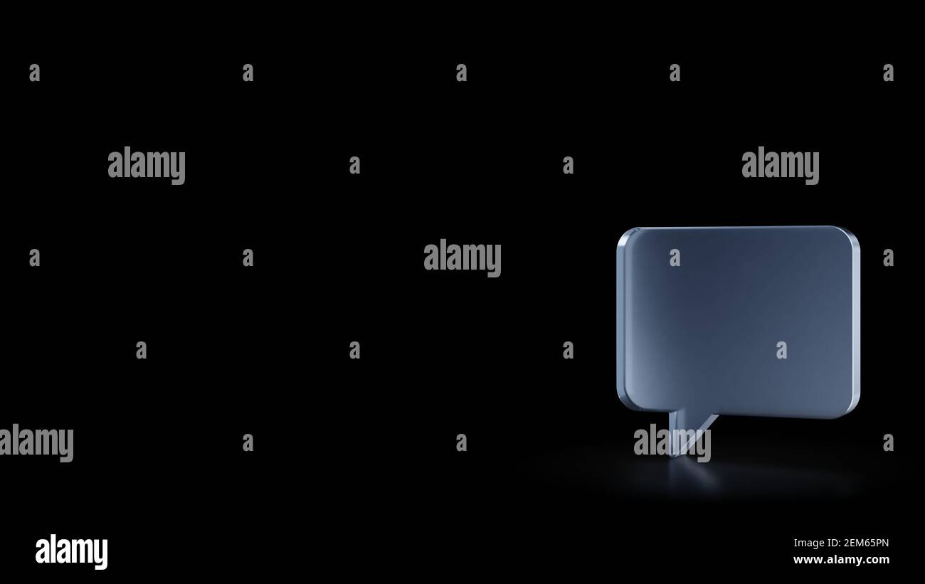 3d Rendering Of Frosted Glass Symbol Of Rectangular Rounded Chat Bubble Isolated On Black