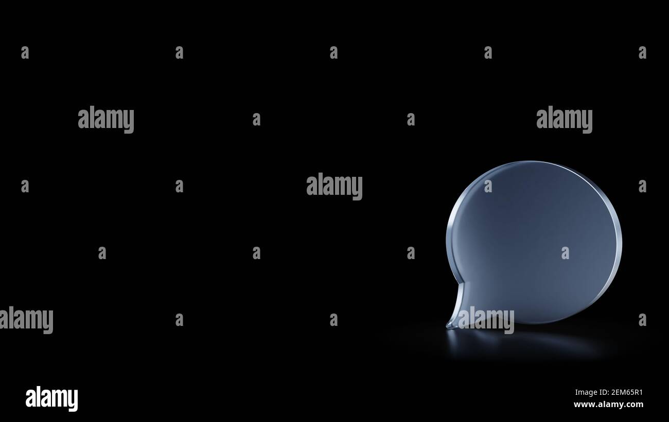 3d Rendering Of Frosted Glass Symbol Of Rounded Chat Bubble Isolated On Black Background With