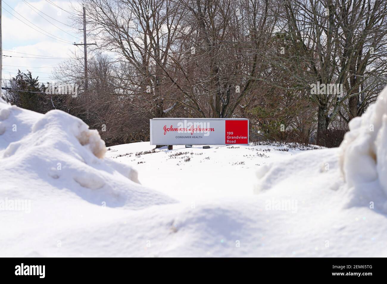 SKILLMAN, NJ -20 FEB 2021- View of a sign with the brand logo of ...