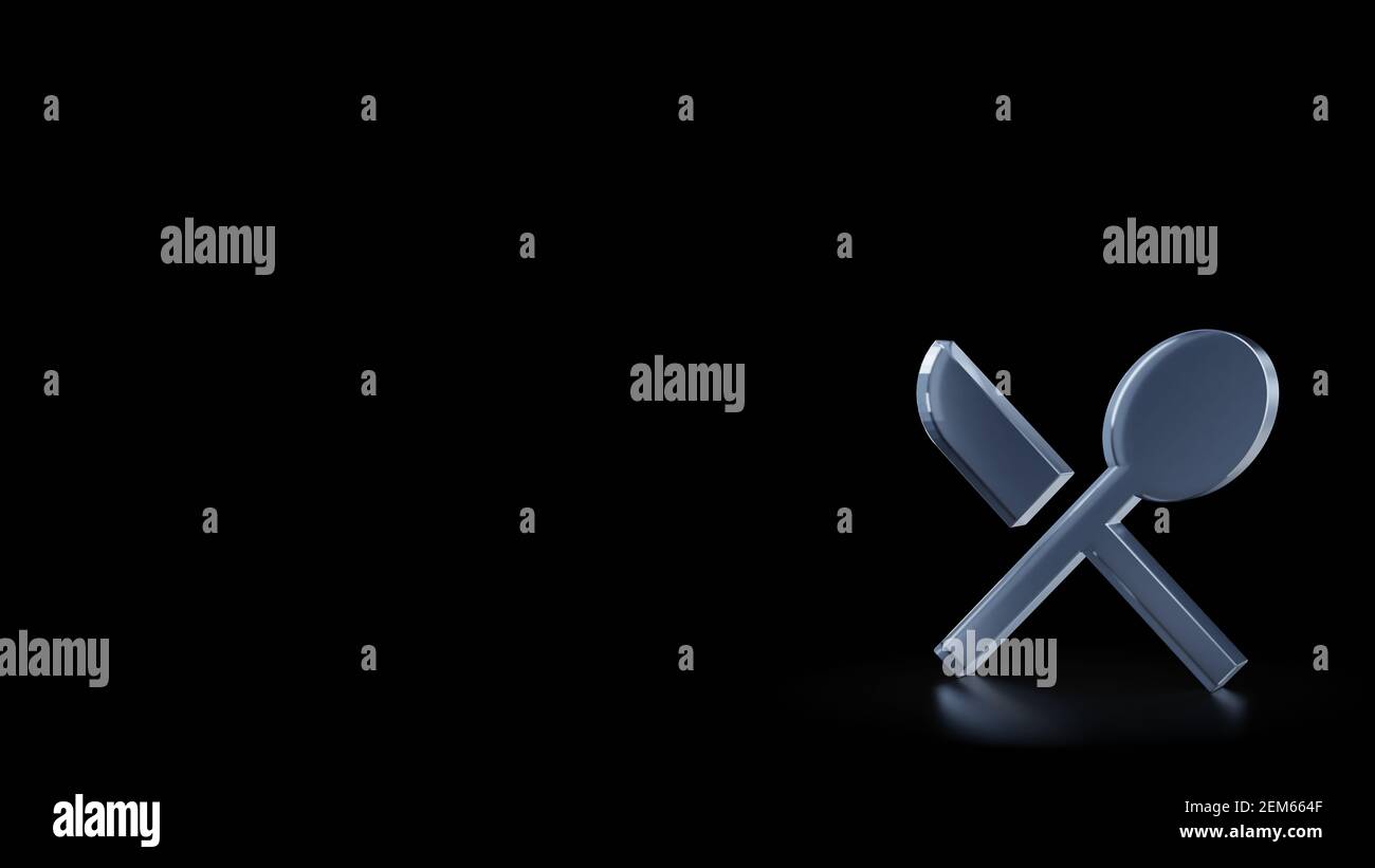 3d rendering of frosted glass symbol of spoon and knife in cross ...