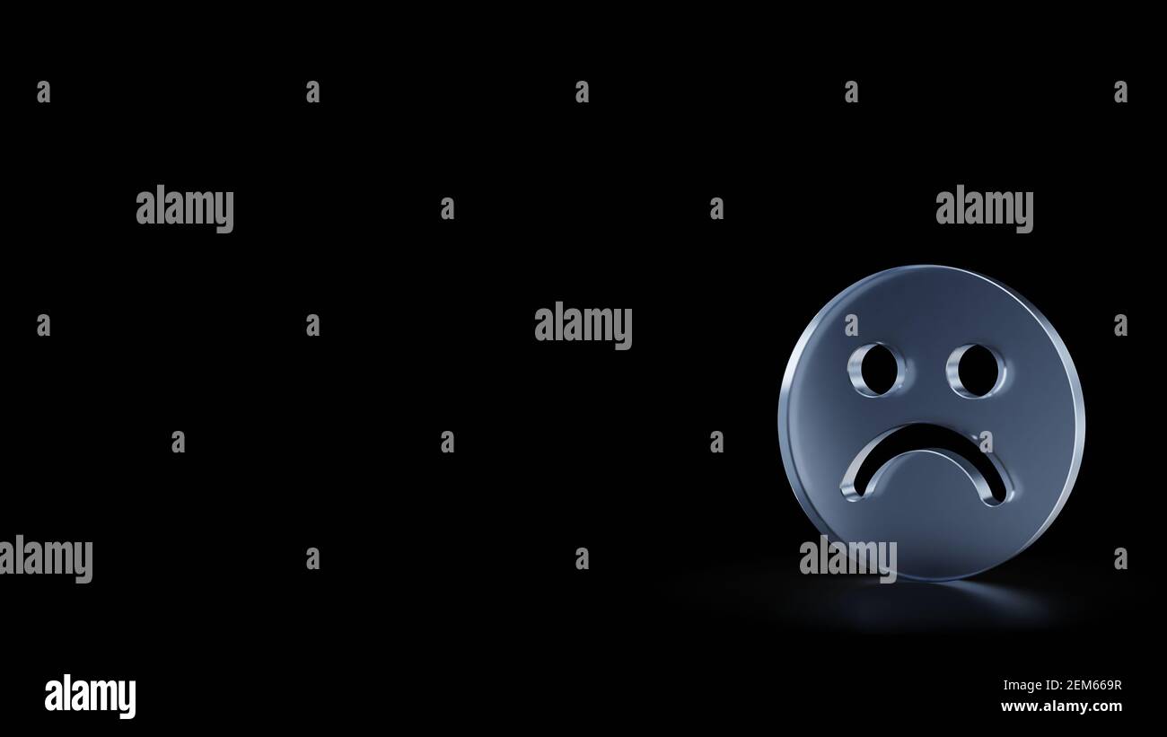 3d rendering of frosted glass symbol of sad emoticon isolated on black ...