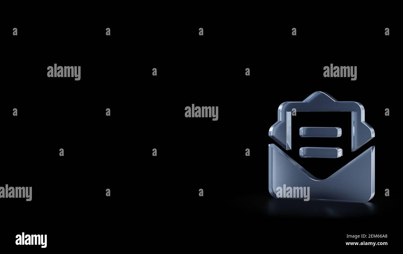 3d Rendering Of Frosted Glass Symbol Of Envelope Open With Document Inside Isolated On Black