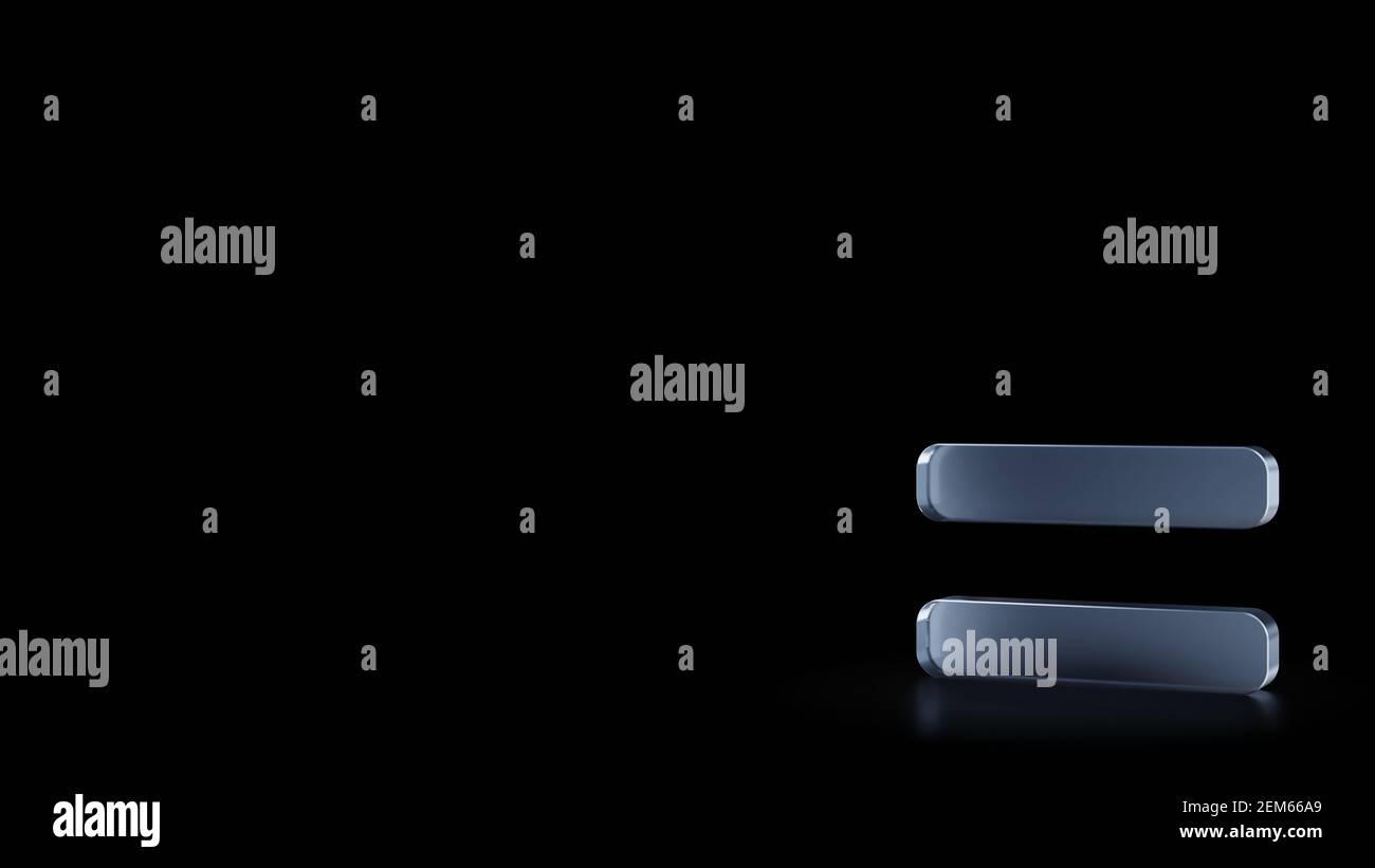 3d Rendering Of Frosted Glass Symbol Of Equals Rounded Sign Isolated On Black Background With