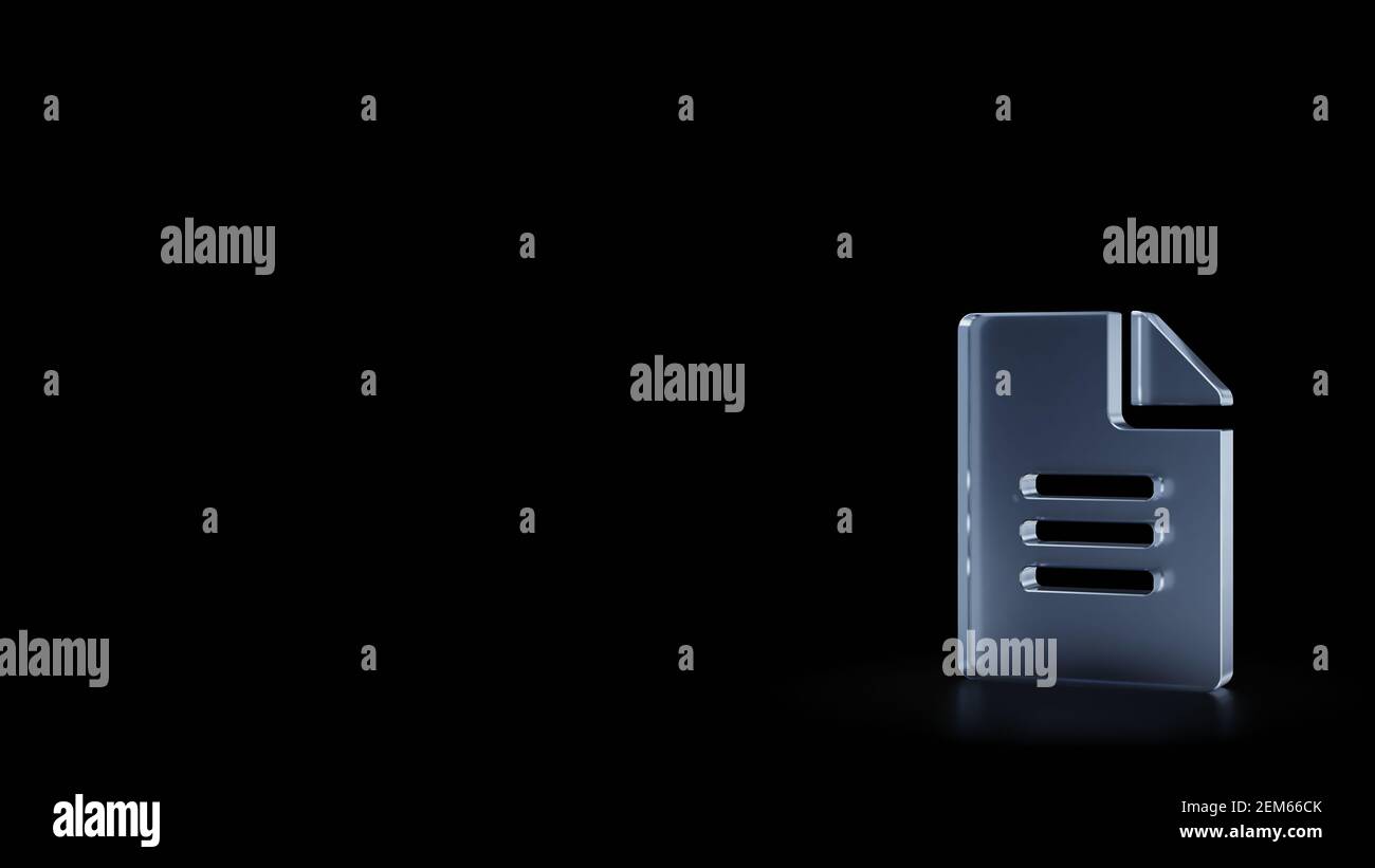 3d Rendering Of Frosted Glass Symbol Of Paper With Bent Corner And Text Isolated On Black