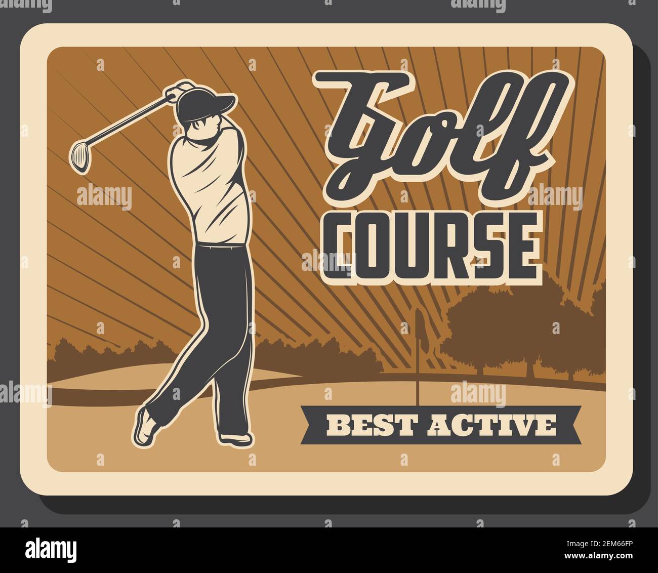Golf sport, golfer on the field. Retro vector poster. Professional golf ...