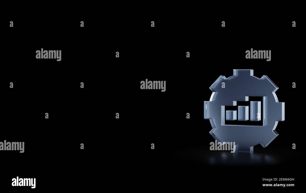 3d Rendering Of Frosted Glass Symbol Of Gear With Bar Chart Isolated On