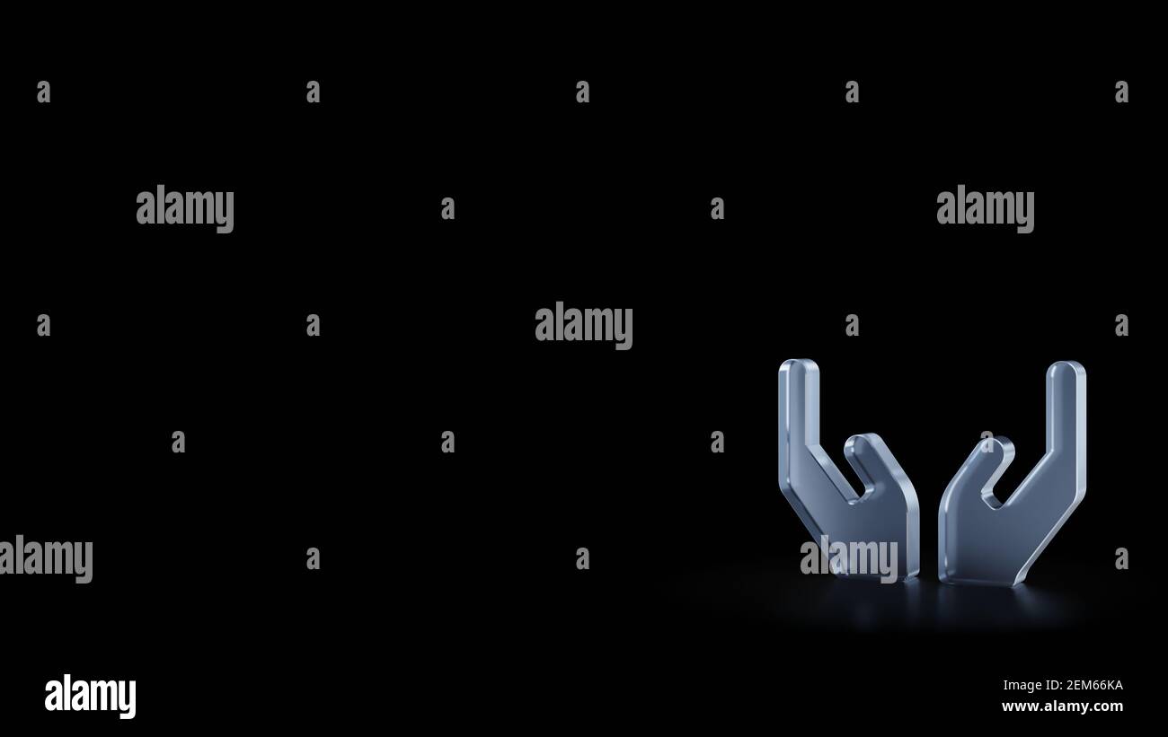 3d Rendering Of Frosted Glass Symbol Of Open Hands Isolated On Black Background With Blurry